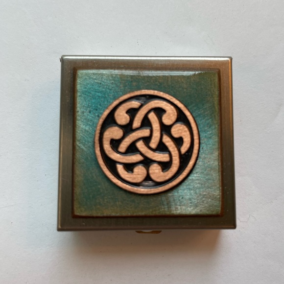 Other | Vintage Celtic Square Chrome Green Metal Small Pillmint Box W ...